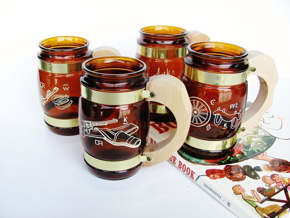 Vintage Siesta Ware Western Amber Glass Beer Mug Stein Wood | Etsy