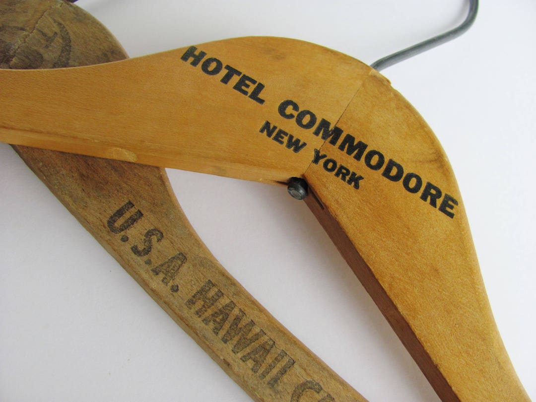 Vintage Hotel Wooden Clothes Hangers, Set of 2, Hotel Commodore, New ...