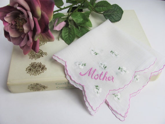 Handkerchief For Mother White With Pink Embroidery Sc… - Gem