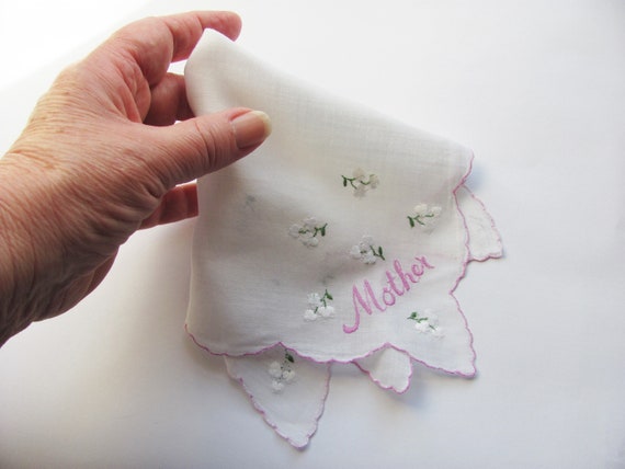 Handkerchief For Mother White With Pink Embroidery Sc… - Gem