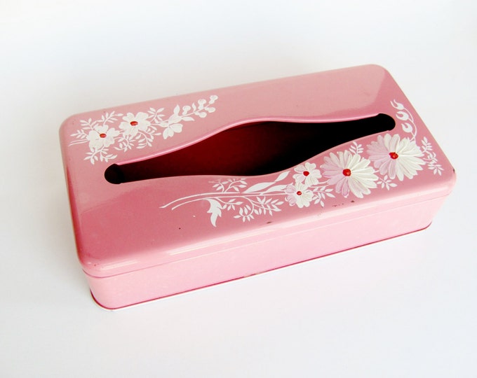 Vintage Tissue Holder Box Dispenser Metal Pink Enameled With Pink ...