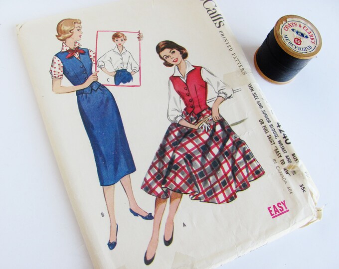 1957 Mccall's Blouse, Skirt and Weskit Pattern 4240 Teen Size and ...