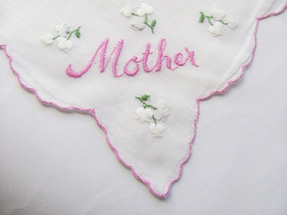 Handkerchief For Mother White With Pink Embroidery Sc… - Gem