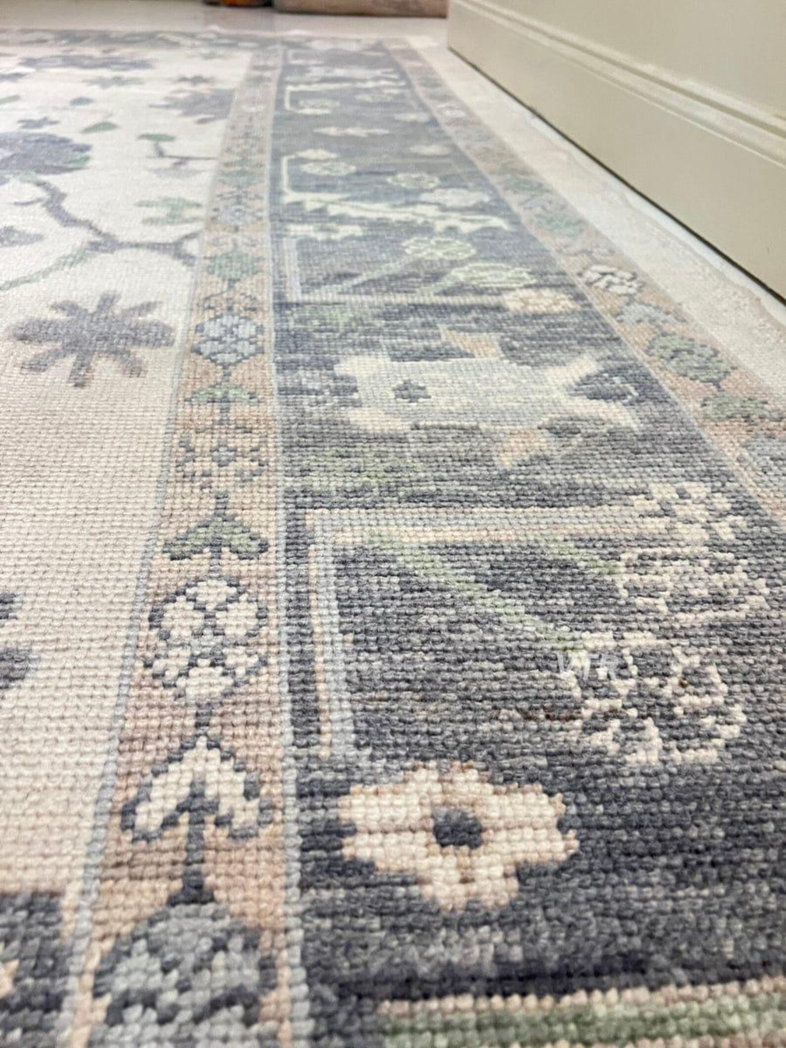 Antique Muted Beige Rug With Black Border, 9x12 Turkish Oushak Rug ...