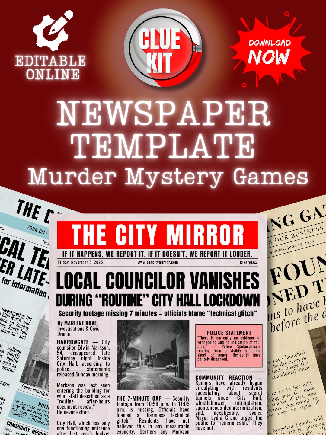 Editable Newspaper Template | Murder Mystery Game Prop | Printable ...