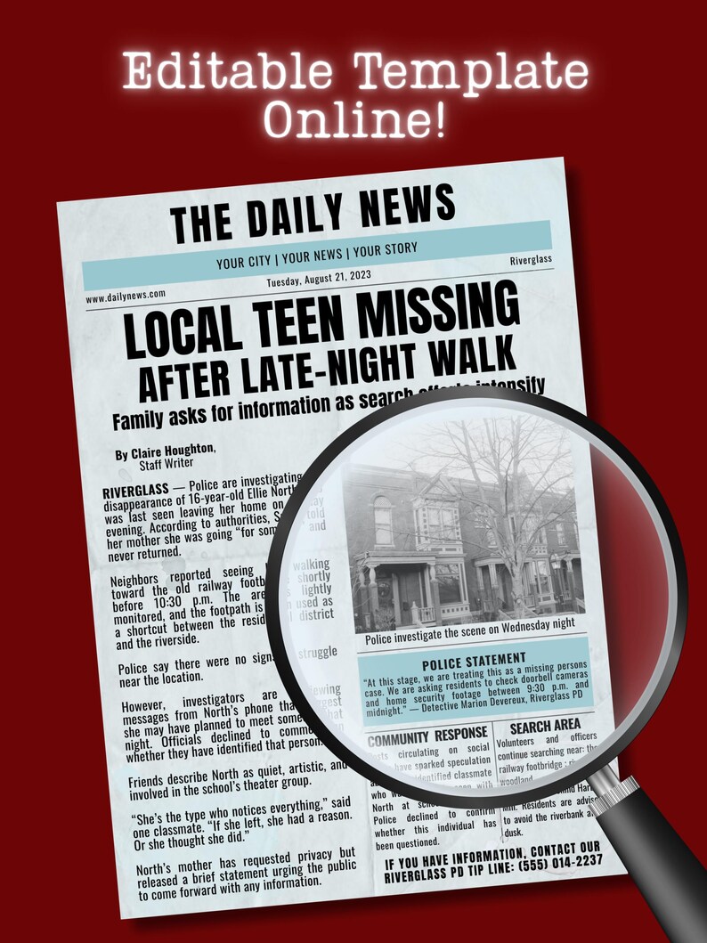 Editable Newspaper Template | Murder Mystery Game Prop | Printable ...