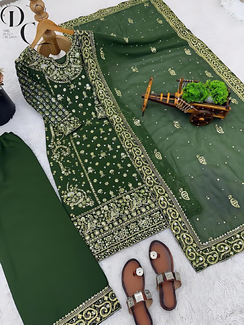 Designer Green Georgette Embroidered With Sequence Work Salwar Kameez ...