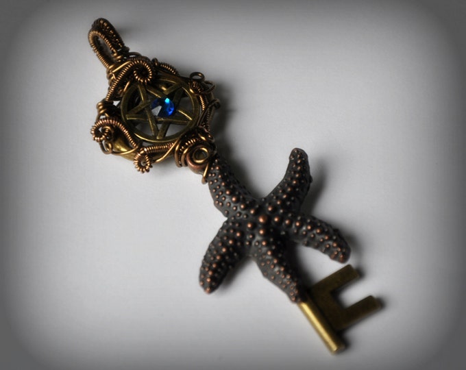 Yemaya Bronze Starfish Pentacle Key Pendant Wire Wrapped - Etsy