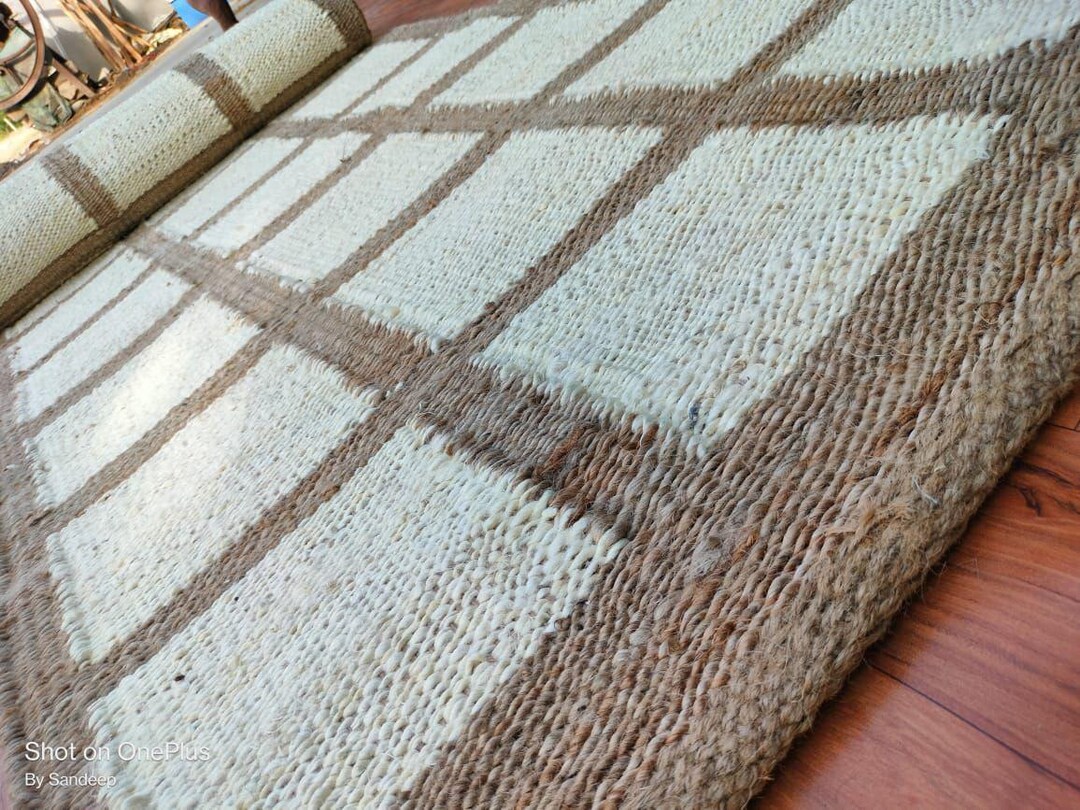 Handmade Orange Diamond Wool Jute Runner Home Decor Stair Ecofriendly ...