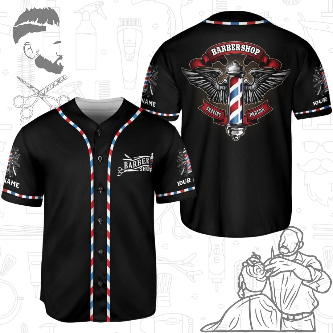 Personalized Barber Baseball Jersey: Barbershop Uniform, Barber Pole ...