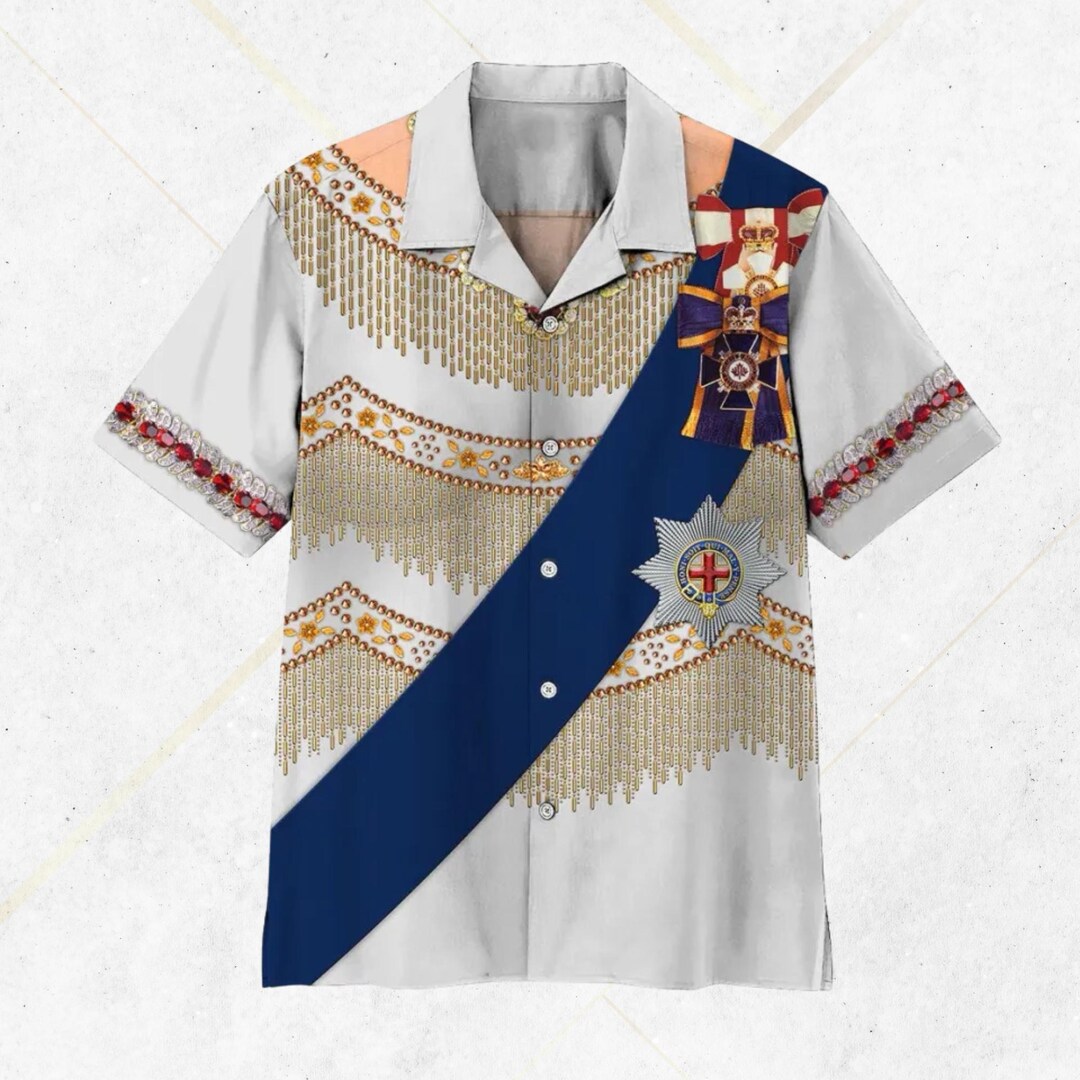 Royal Uniform Hawaiian Shirt Costume, Regal Blue Sash Medals Print ...