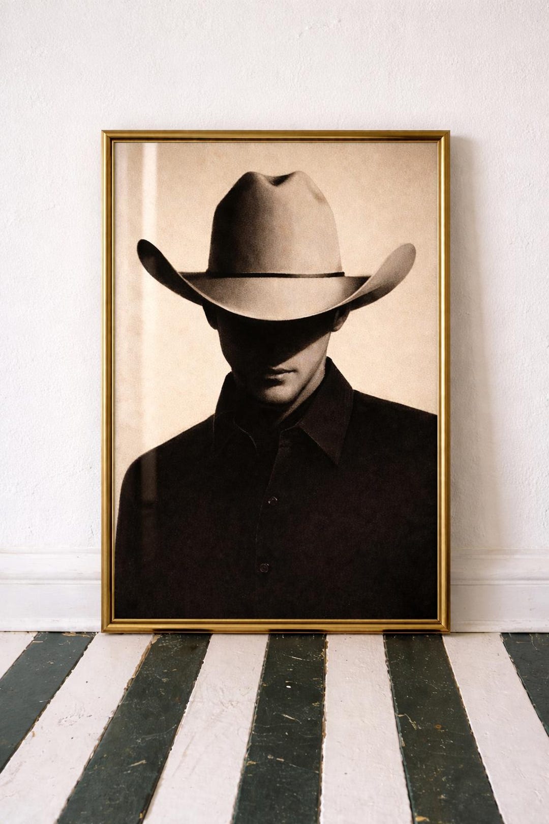 Minimalist Western Cowboy Portrait Wall Art, Modern Neutral Beige Print ...