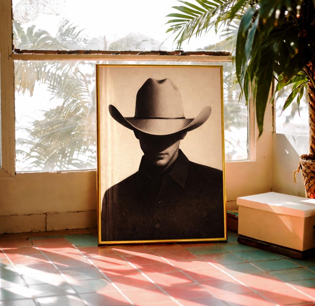 Minimalist Western Cowboy Portrait Wall Art, Modern Neutral Beige Print ...