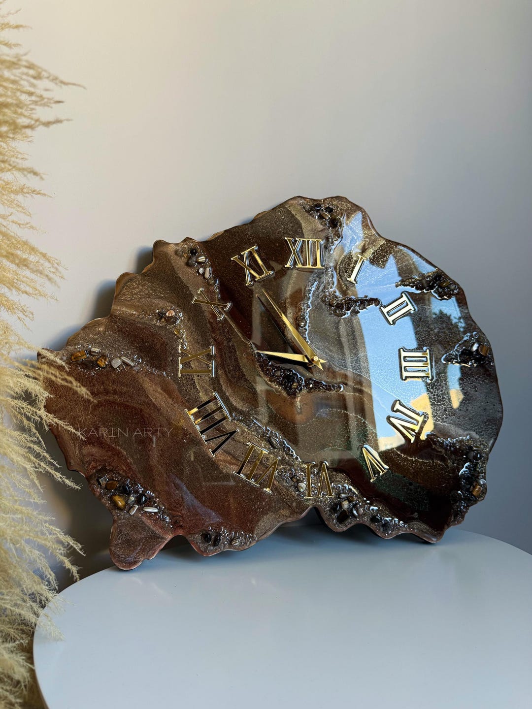 Wall Clock 50 Cm – Chocolate Brown Epoxy Resin Art – Modern Rustic ...