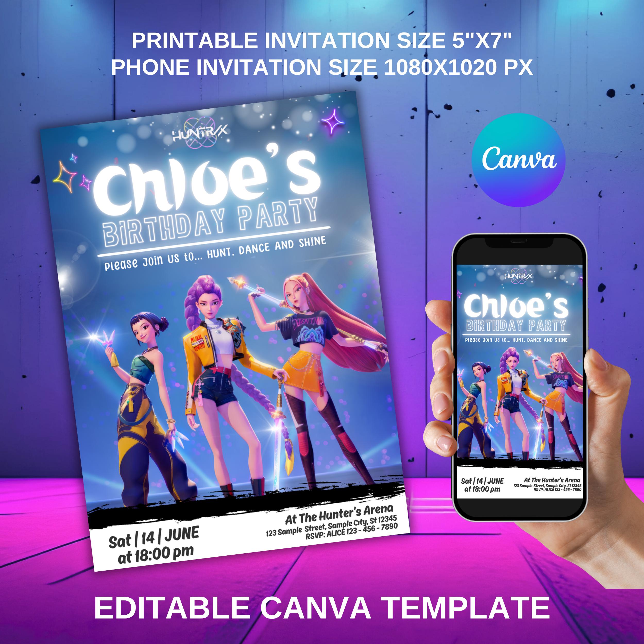 Personalised Kpop Demon Hunter Birthday Party Invitation, Editable Digital Party Invite for ...