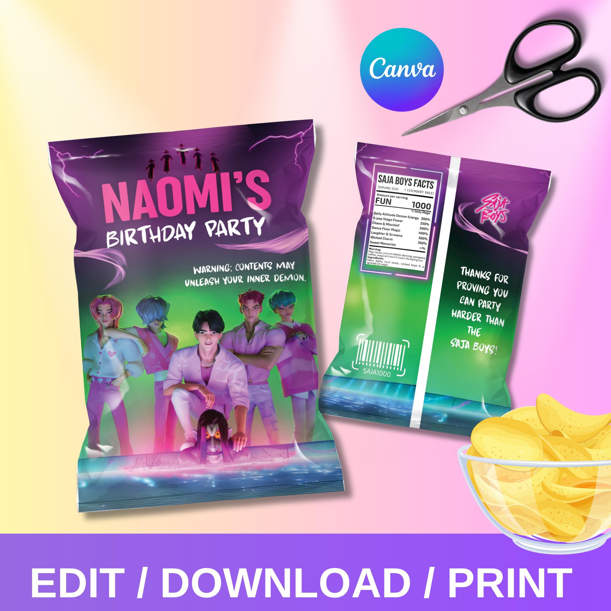 Editable Kpop Saja Boys Jino Chip Bag Label Template Birthday Party ...
