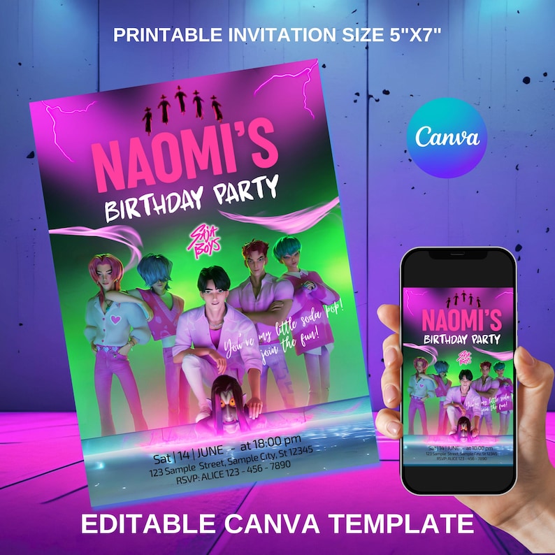Personalised Kpop Demon Hunter Birthday Party Invitation, Editable Digital Party Invite for ...