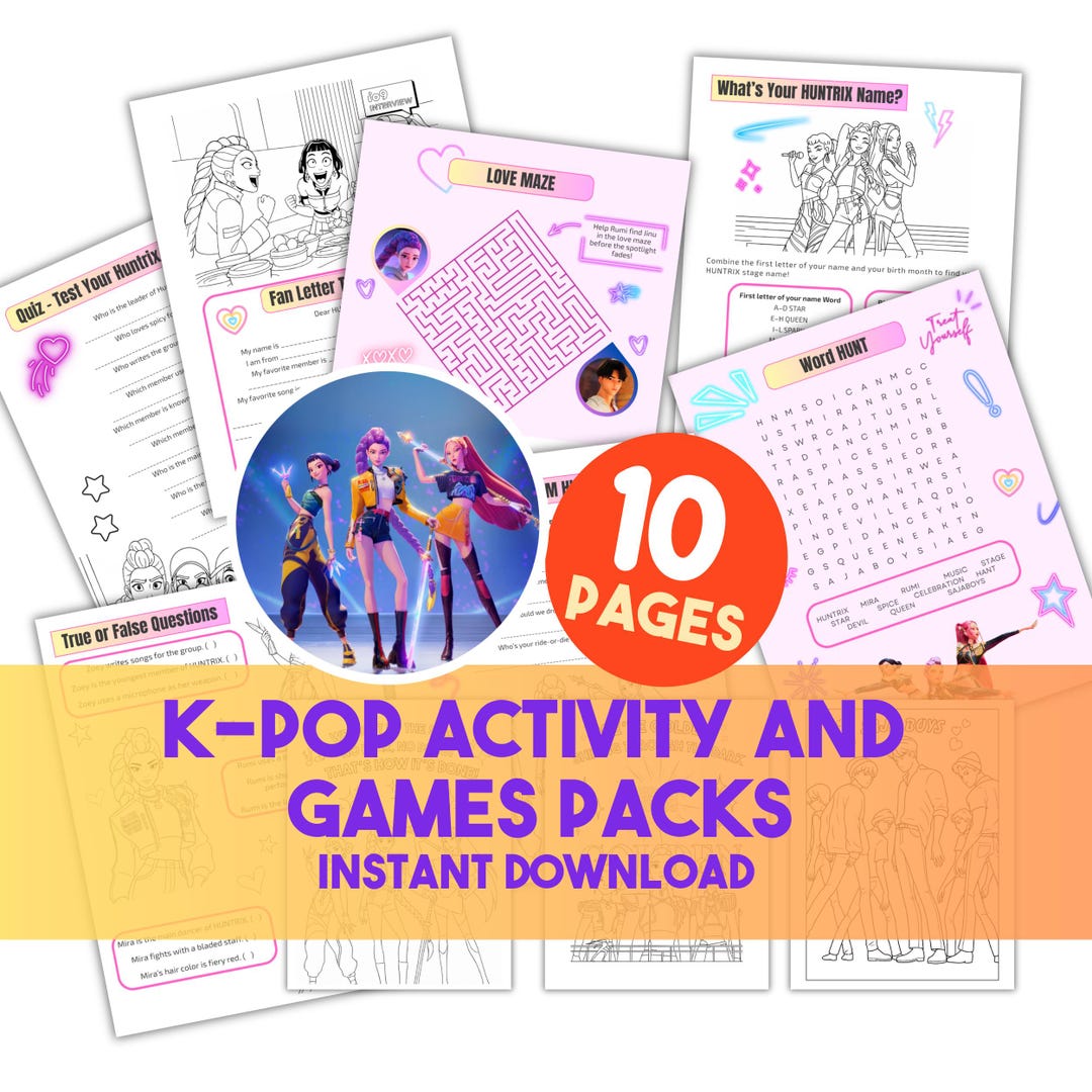 Printable Kpop Activity AND GAMES Packs K POP Demon Hunters Rumi Zoey