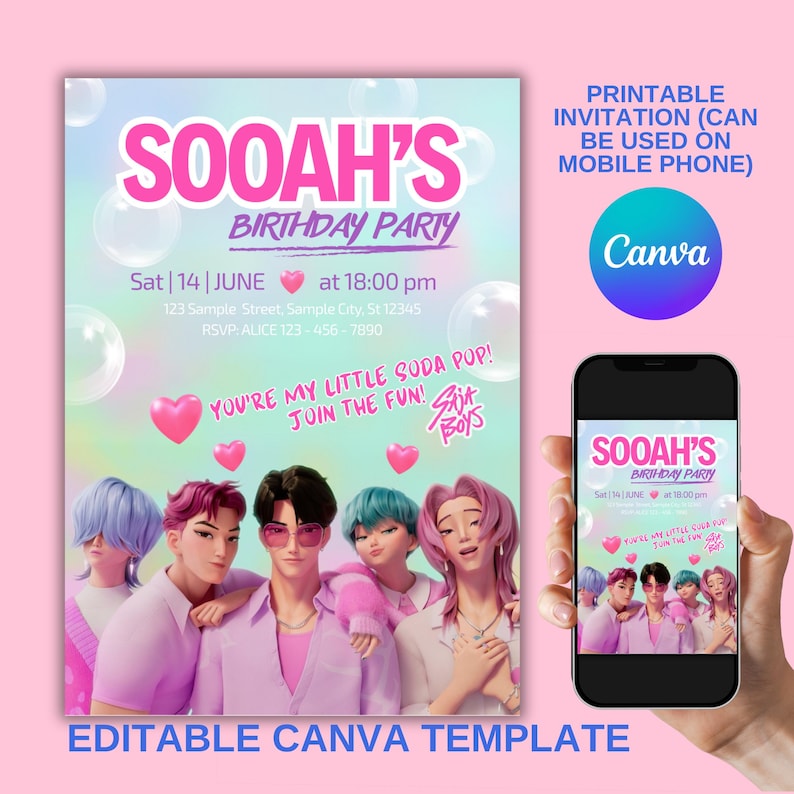 Personalised Kpop Demon Hunter Birthday Party Invitation, Editable ...