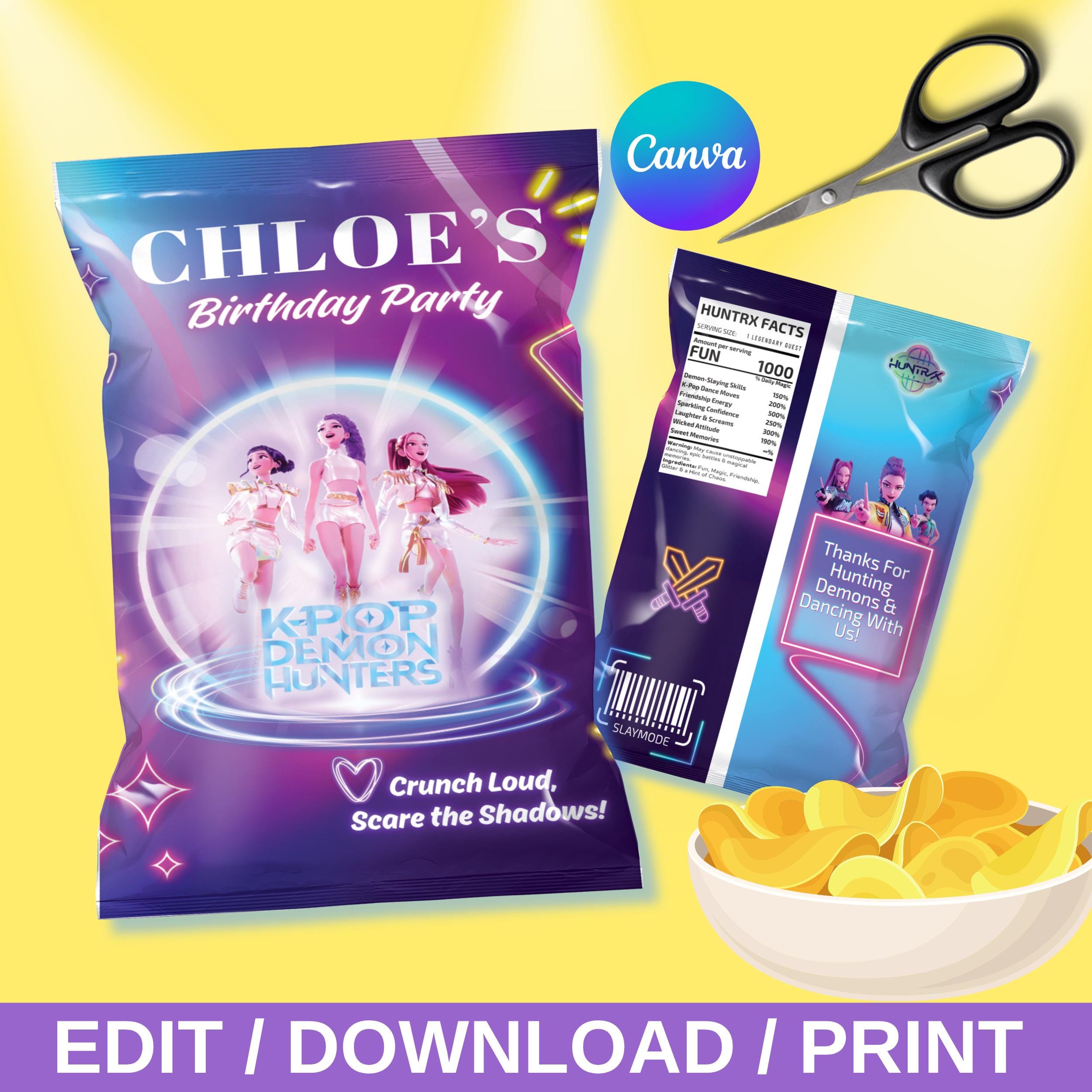 Editable Kpop Demon Hunter Chip Bag Label Template Birthday Party ...