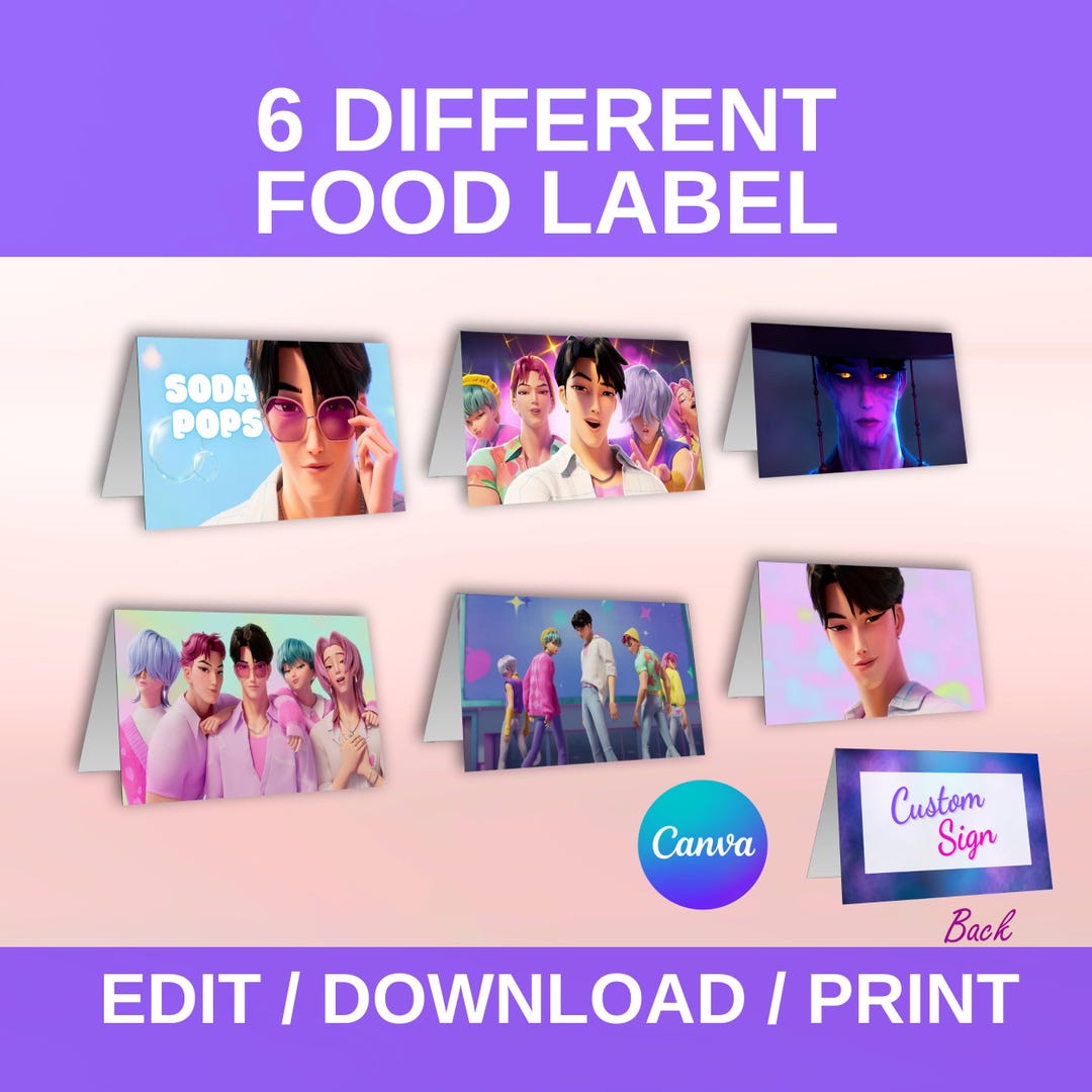 Editable Kpop Saja Boys Food Card Label Birthday Party Favor, K-pop ...