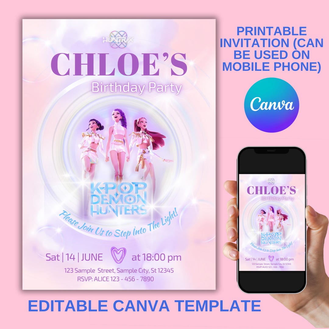 Personalised Kpop Demon Hunter Birthday Party Invitation, Editable ...