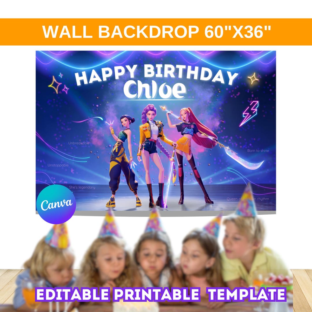 Editable Kpop Demon Hunter Birthday Party Banner, Personalized Party ...