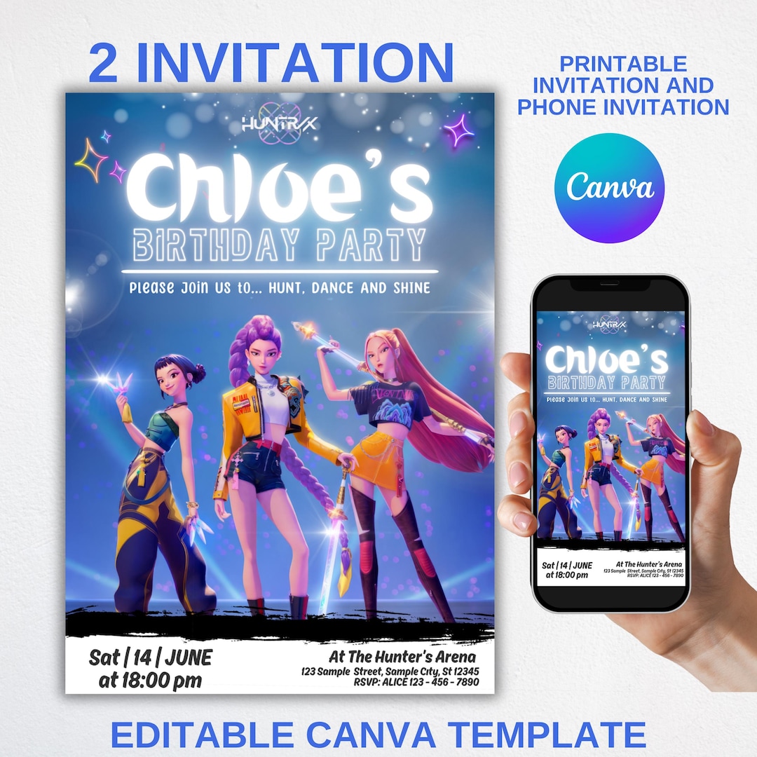 Personalised Kpop Demon Hunter Birthday Party Invitation, Editable ...