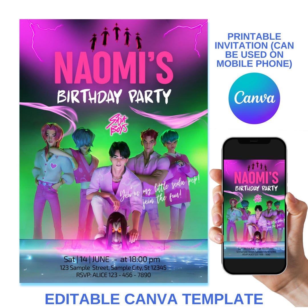 Personalised Kpop Demon Hunter Birthday Party Invitation, Editable Digital Party Invite for ...