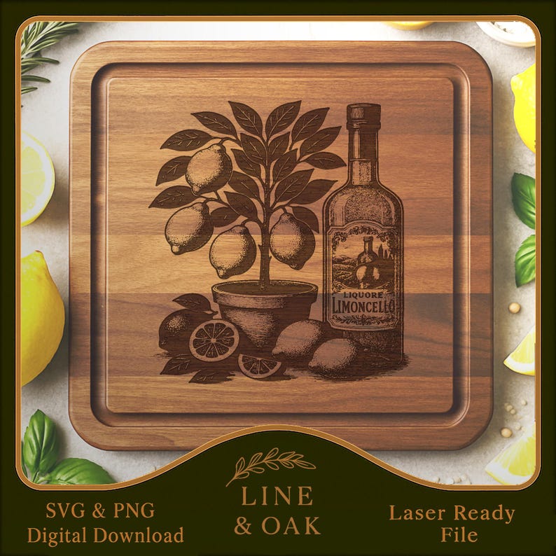 Limoncello Lemon Tree Charcuterie Board SVG: Italian Kitchen Laser File ...