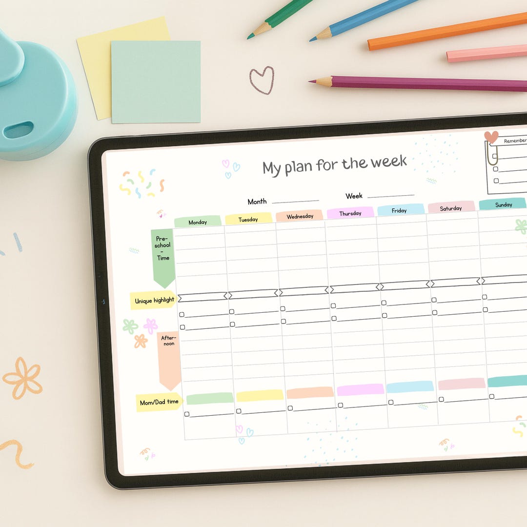 Weekly Planner for Kids | Family Organizer | Kindergarten Schedule | US ...