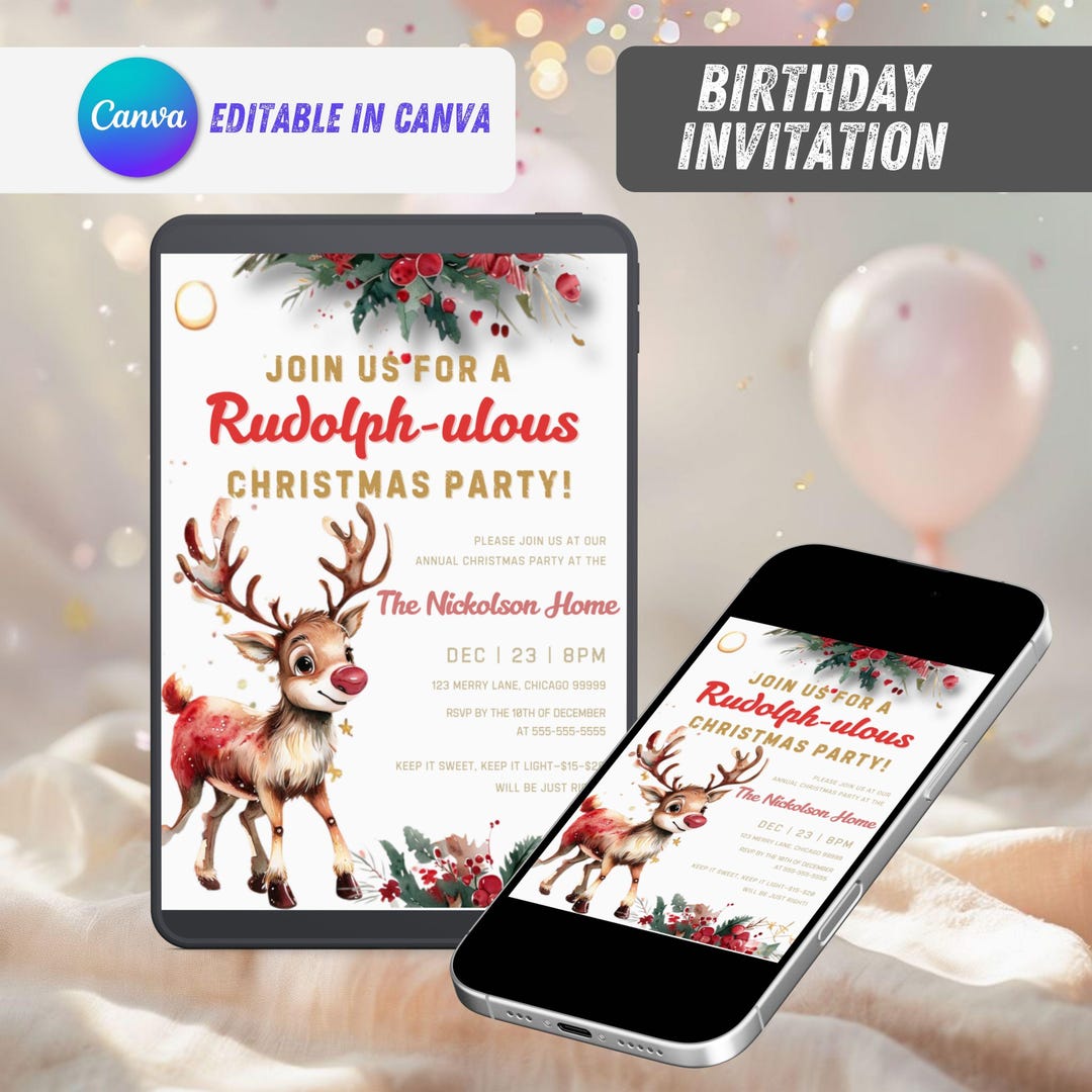 Rudolph Christmas Party Invitation – Fun & Festive Punny Holiday Invite ...