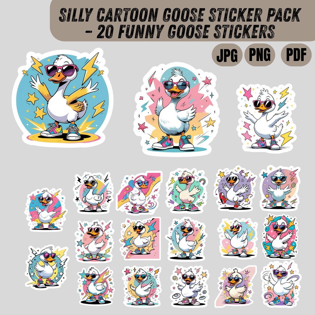 Silly Goose Sticker Cartoon Pack, 20 Funny Goose Stickers, Cute Bird ...