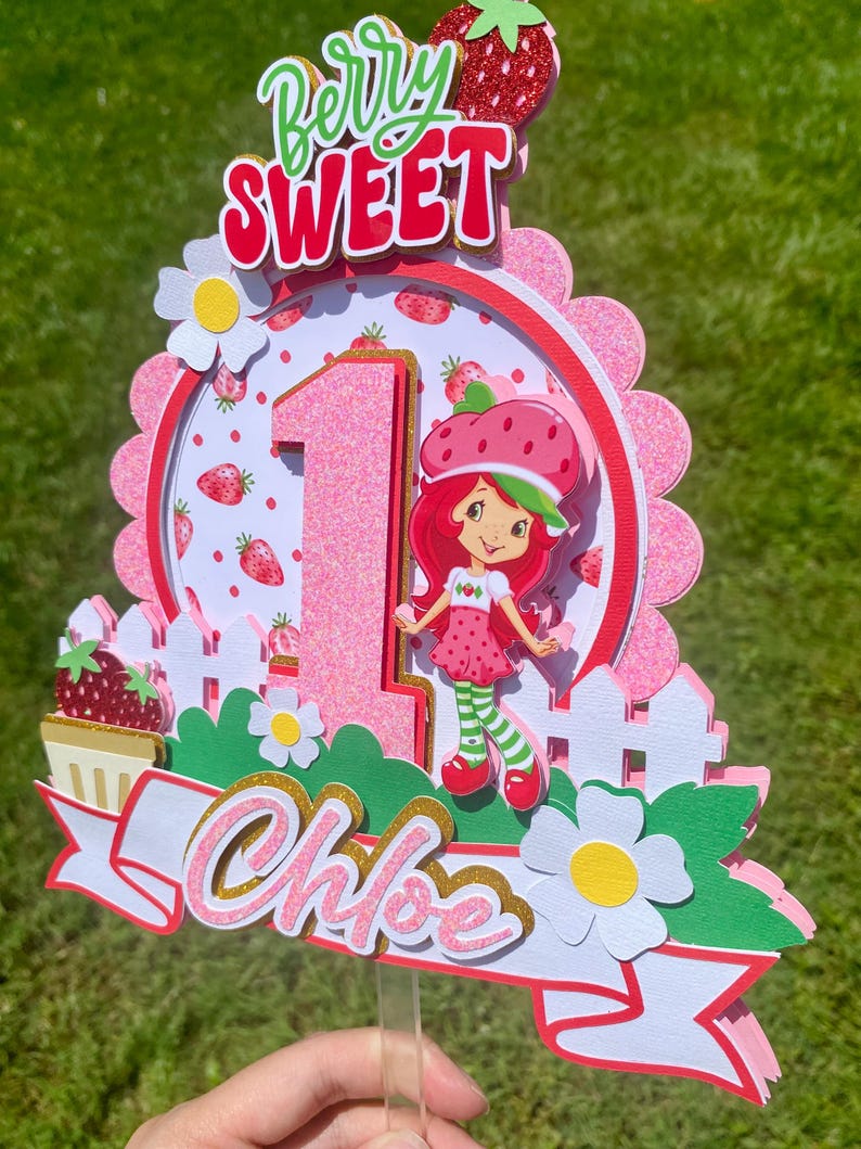 Personalized Strawberry Shortcake Cake Topper: Pink & Red Glitter - Etsy