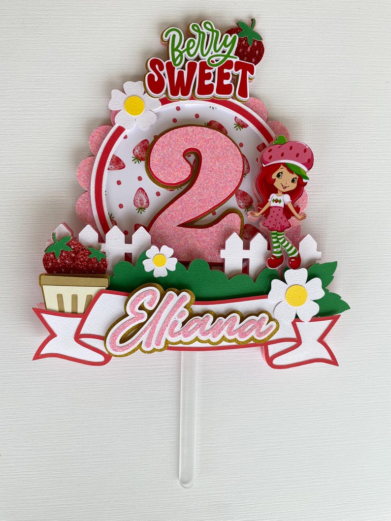 Personalized Strawberry Theme Cake Topper: Pink & Red Glitter - Etsy
