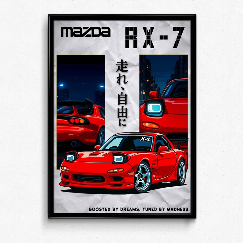 Mazda RX-7 Poster | Anime Car Digital Print | JDM Wall Art | RX7 Art ...
