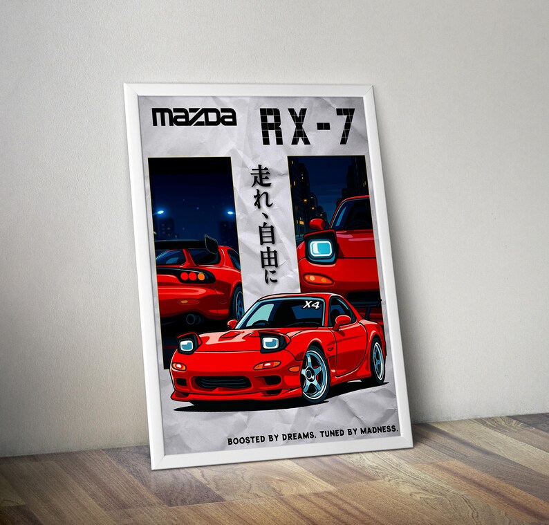 Mazda RX-7 Poster | Anime Car Digital Print | JDM Wall Art | RX7 Art ...