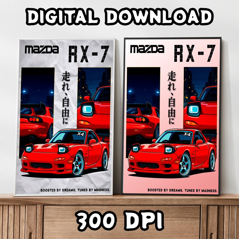 Mazda RX-7 Poster | Anime Car Digital Print | JDM Wall Art | RX7 Art ...