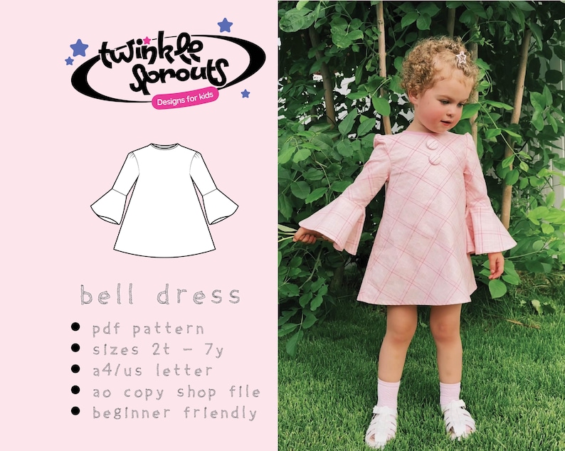 Bell Sleeve Dress Sewing Pattern for Kids, Dress Pattern, Kids Pattern ...