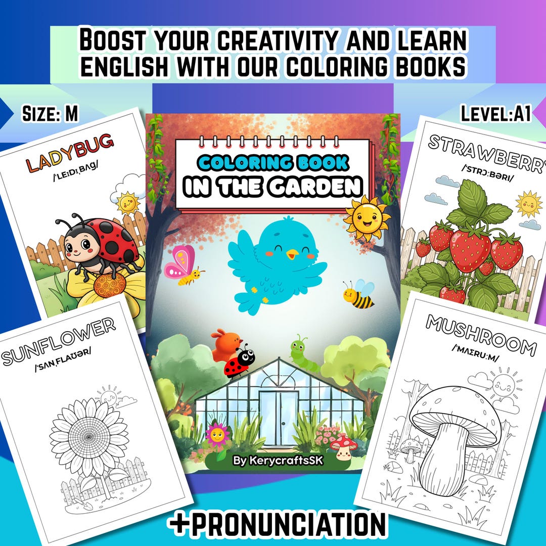 Kids Coloring Book Garden | Vocabulary A1 | 32 Pages + Cover | in the ...