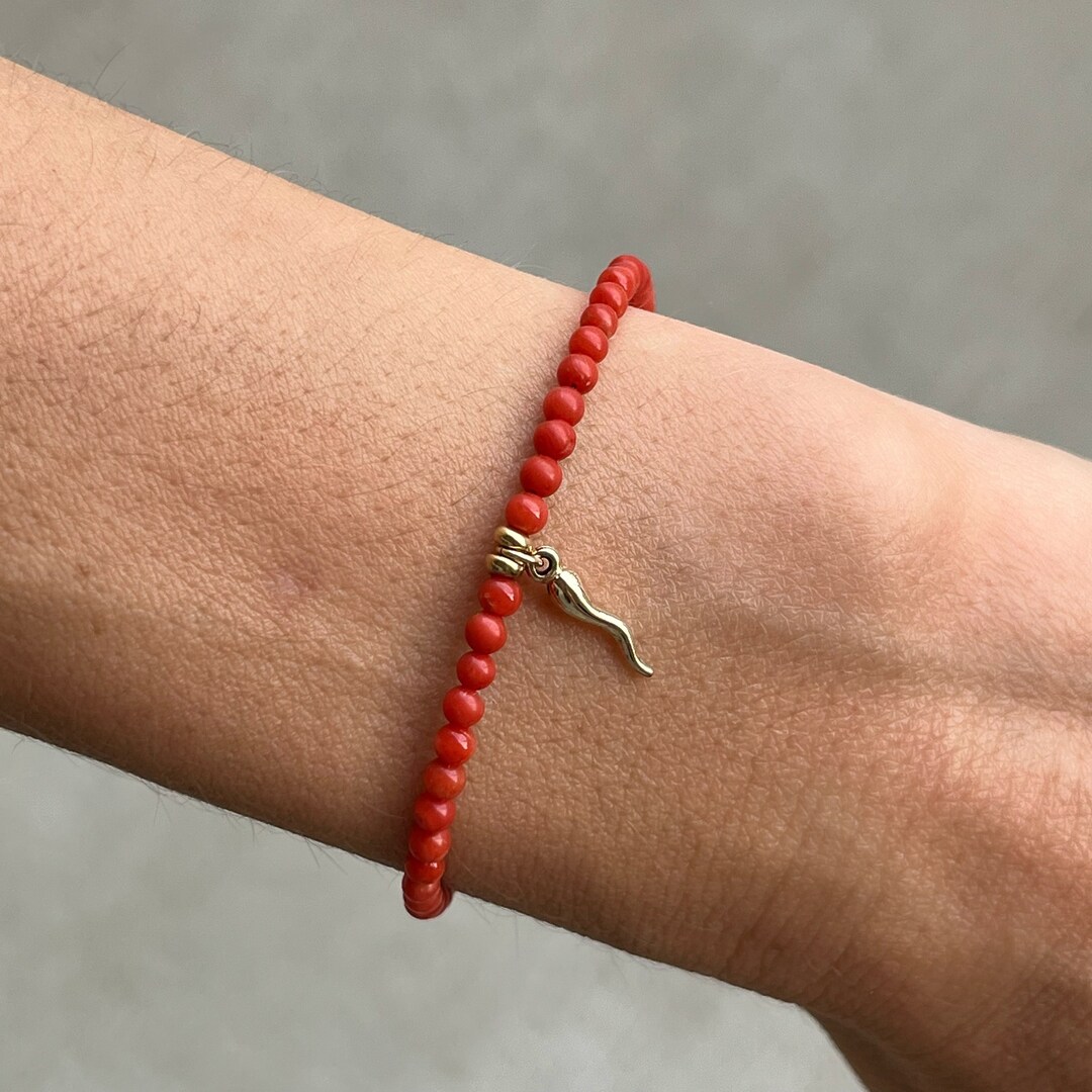 Authentic Italian Coral & Cornicello Bracelet 14k Gold - Etsy