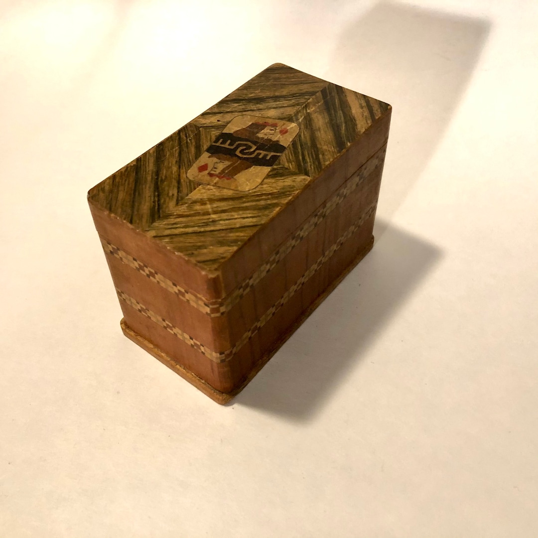 Vintage Playing Card Box With 2 Decks Faux Wooden Mosaic Inlay - Etsy