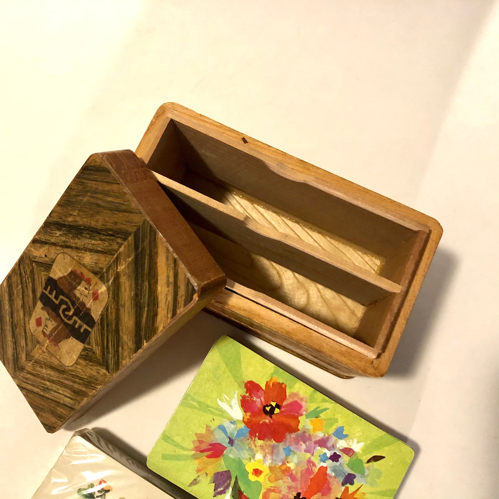 Vintage Playing Card Box With 2 Decks Faux Wooden Mosaic Inlay | Etsy