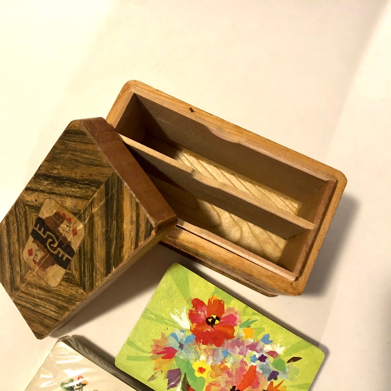 Vintage Playing Card Box With 2 Decks Faux Wooden Mosaic Inlay - Etsy
