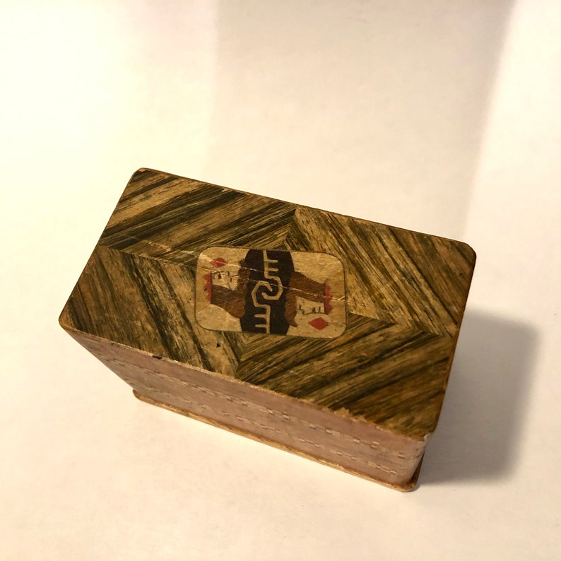 Vintage Playing Card Box With 2 Decks Faux Wooden Mosaic Inlay - Etsy