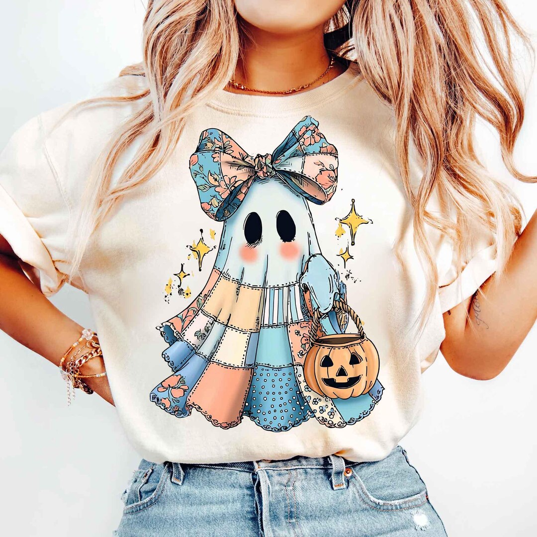 Halloween Blue Denim Ghost Trendy PNG, Retro Halloween Blue Denim Ghost ...