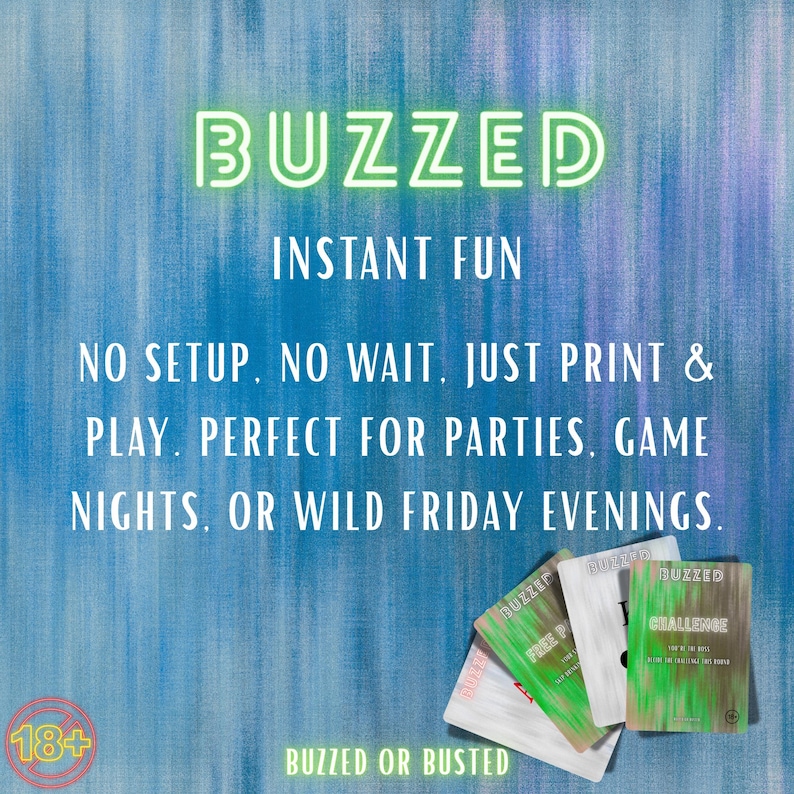 Buzzed Drinking Game | Printable Card Game for Party, Friends, Adults ...