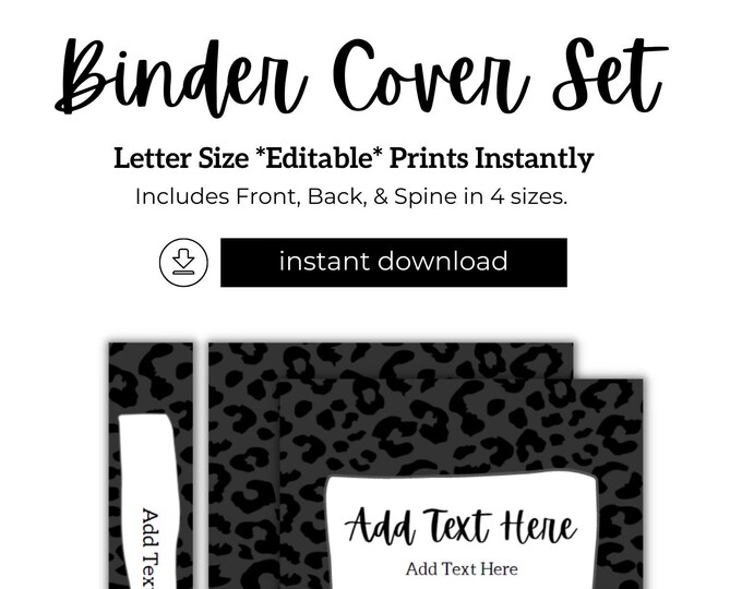 Black Leopard Binder Cover Set Printable PDF Planner Editable Instant ...