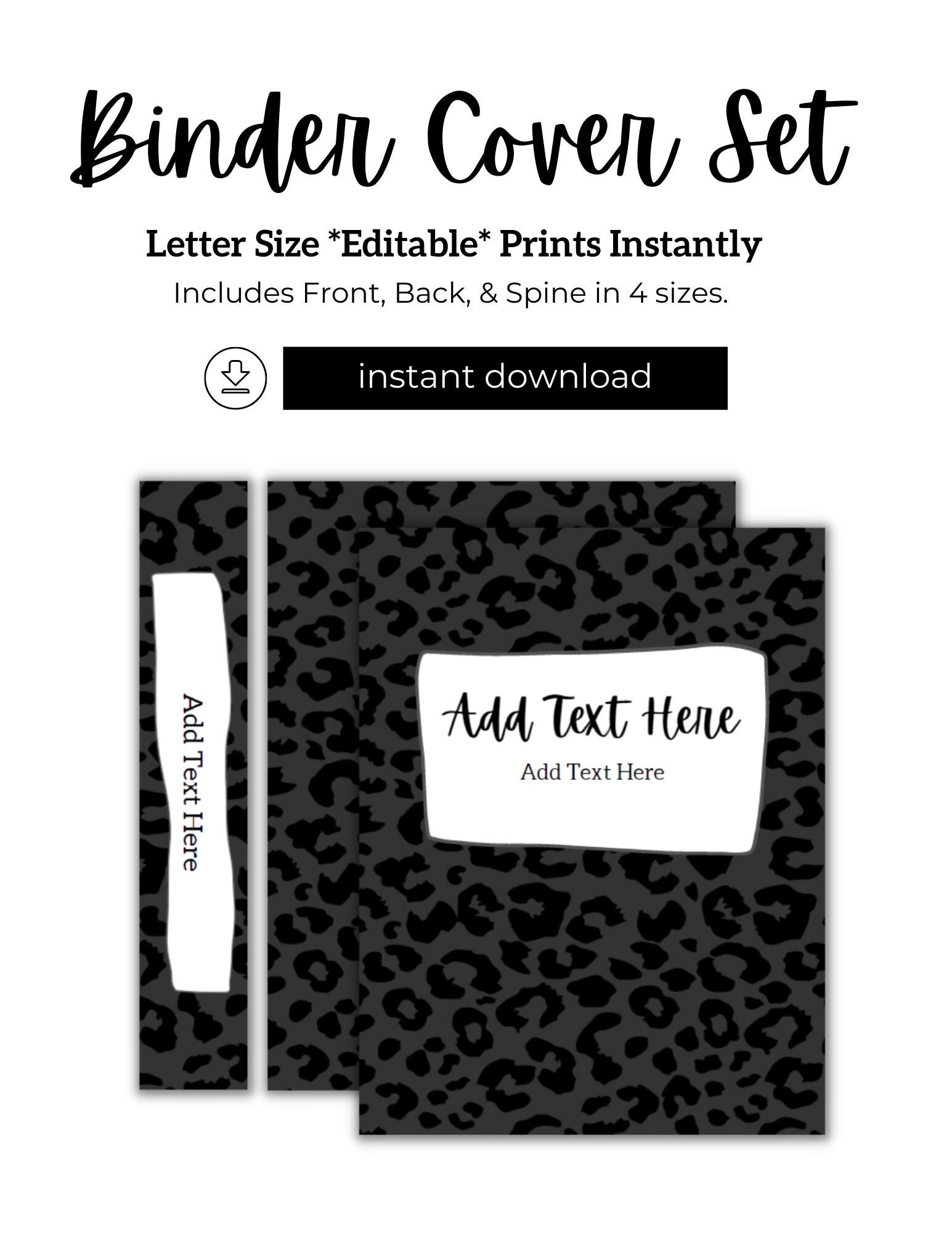 Black Leopard Binder Cover Set Printable PDF Planner Editable Instant ...