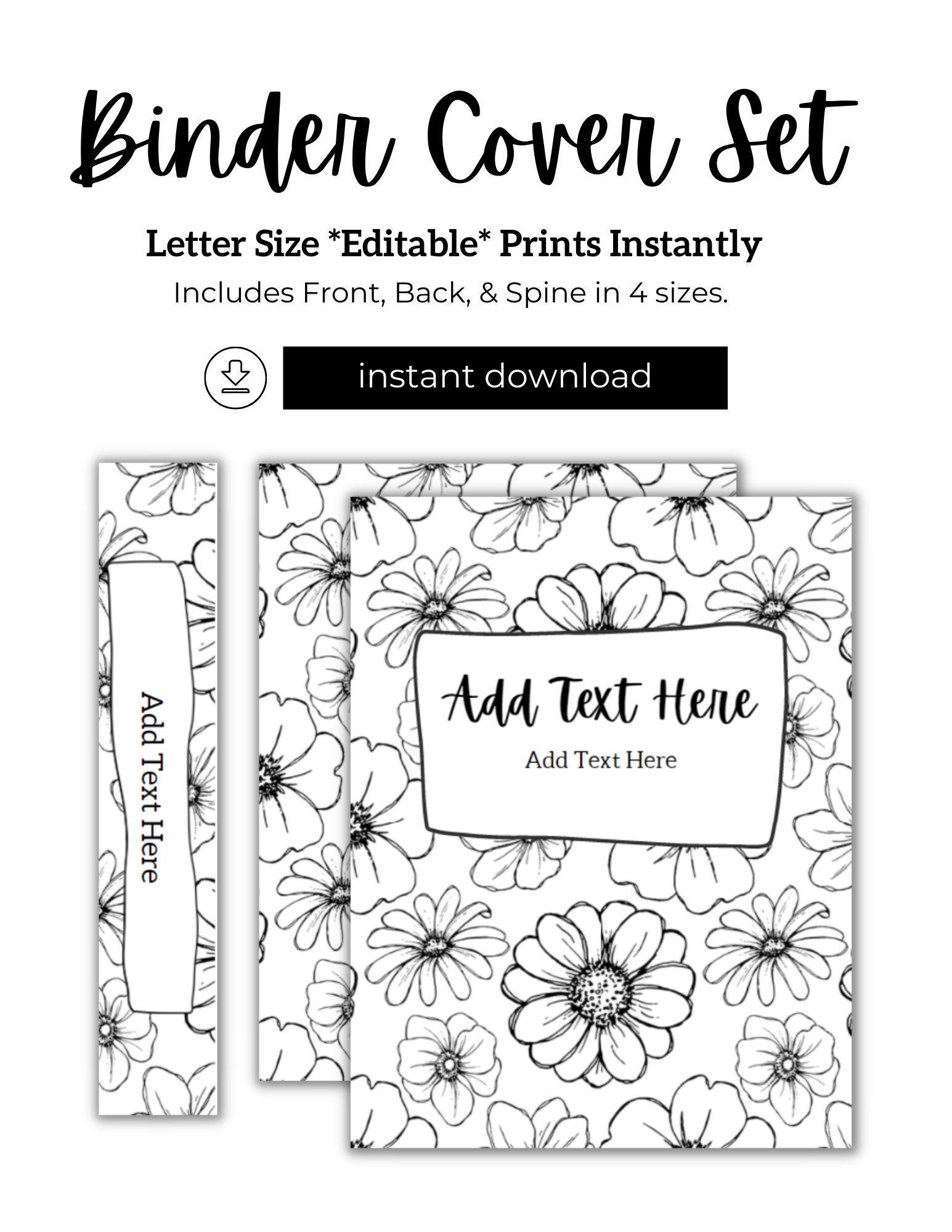 Flower Binder Cover Set Printable PDF | Planner | Editable | Instant ...